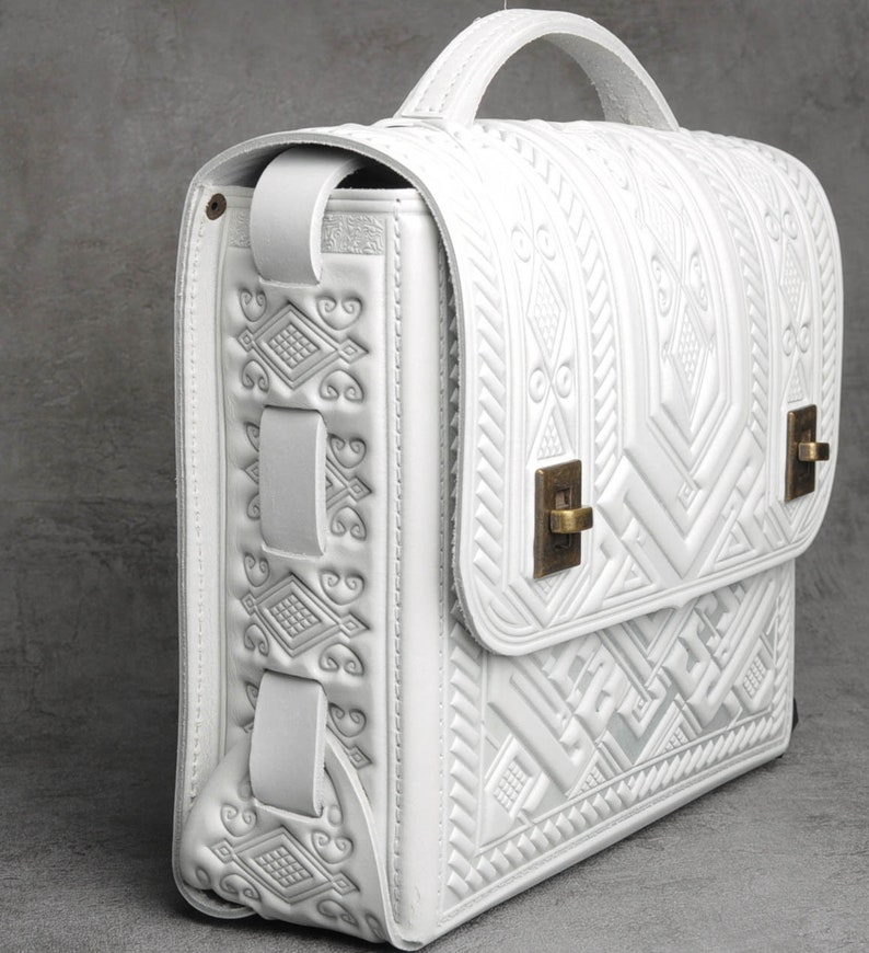 White Leather Satchel Bag White Brief Case Genuine Leather - Etsy