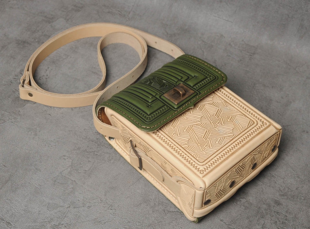 Olive/beige Small Bag for Him, Small Satchel Purse, Genuine Leather ...