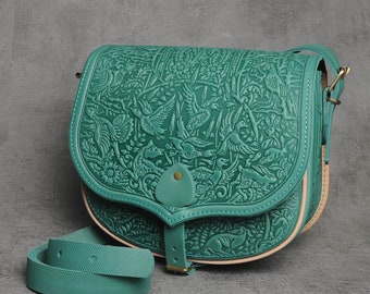 Turquoise Tooled Leather Bag - Etsy