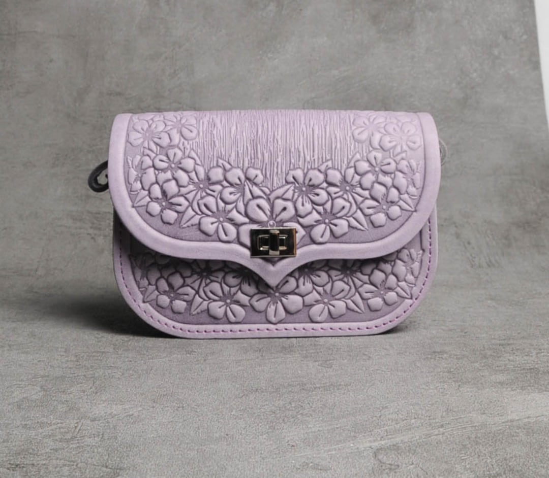 Small Lilac Bag,lilac Shoulder Bag, Leather Mini Purse, Embossed ...