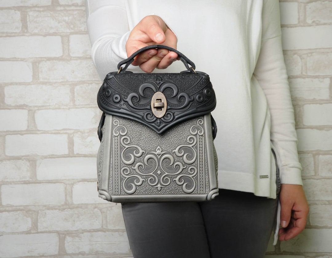 Leather Backpack Women, Gray Leather Backpack, Boho Packpack, Embossed ...