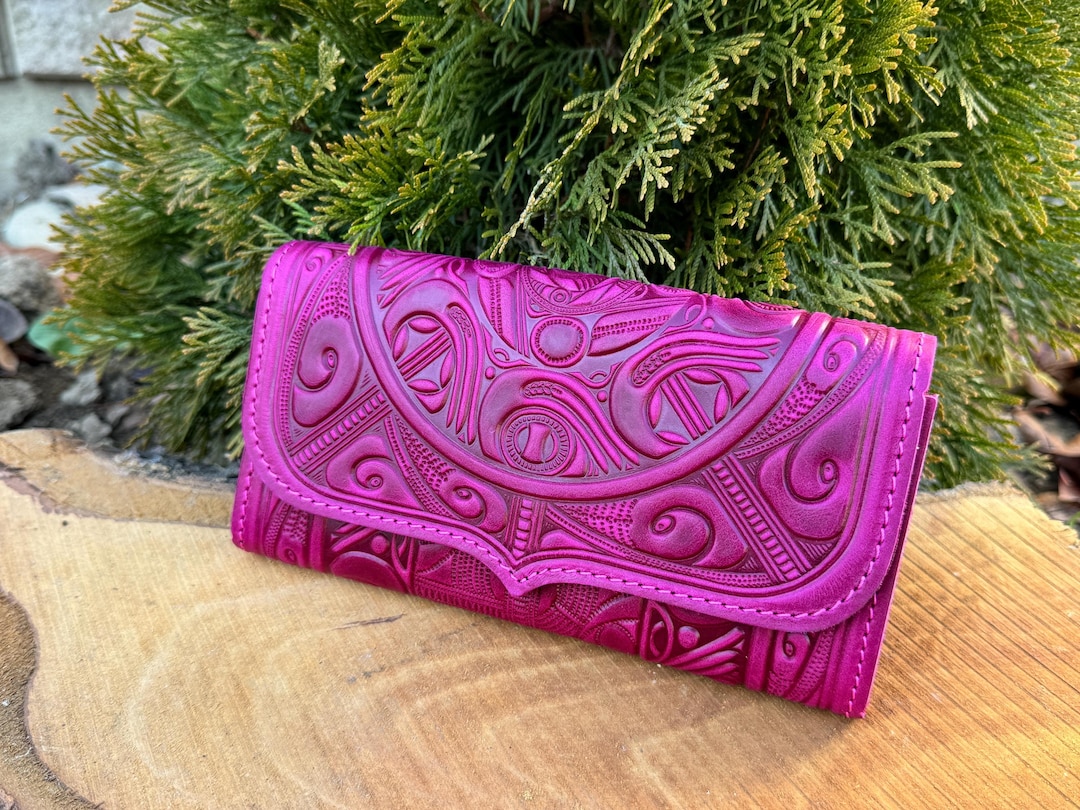 Fuchsia Leather Wallet, Women's Wallet, Pink Leather Wallet, Gift for ...