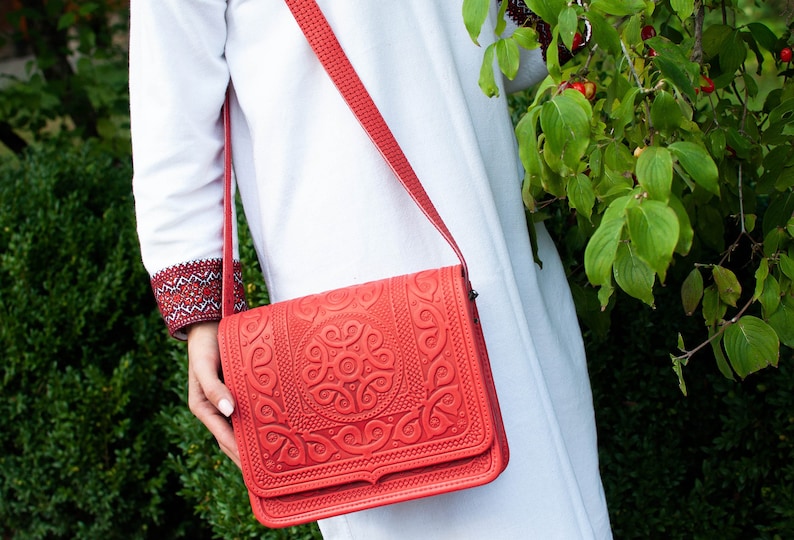 Big Leather Purse Red Messenger Bag Hot Tooled Purse Red - Etsy