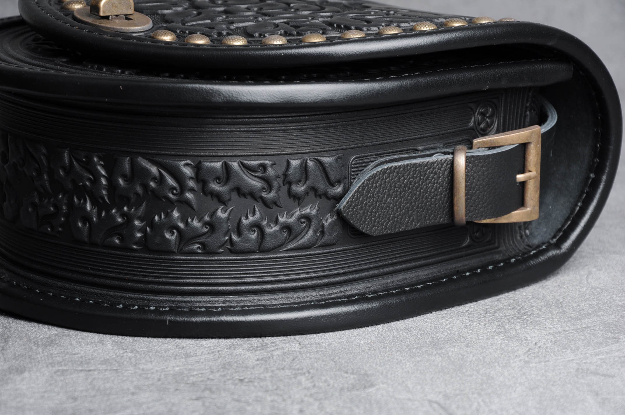 Black Bag With Metal Round Leather Bag Embossed Bag Black - Etsy