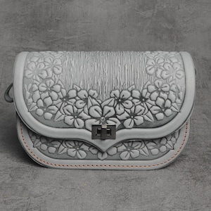 Small Gray Bag, Gray Shoulder Bag, Gray Leather Mini Purse, Embossed ...