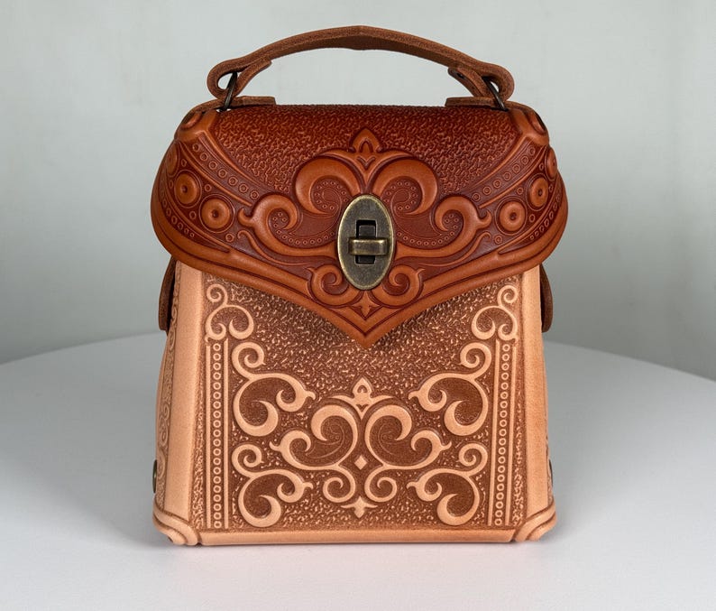 Embossed Leather Backpack: Small Boho Convertible Bag - Etsy