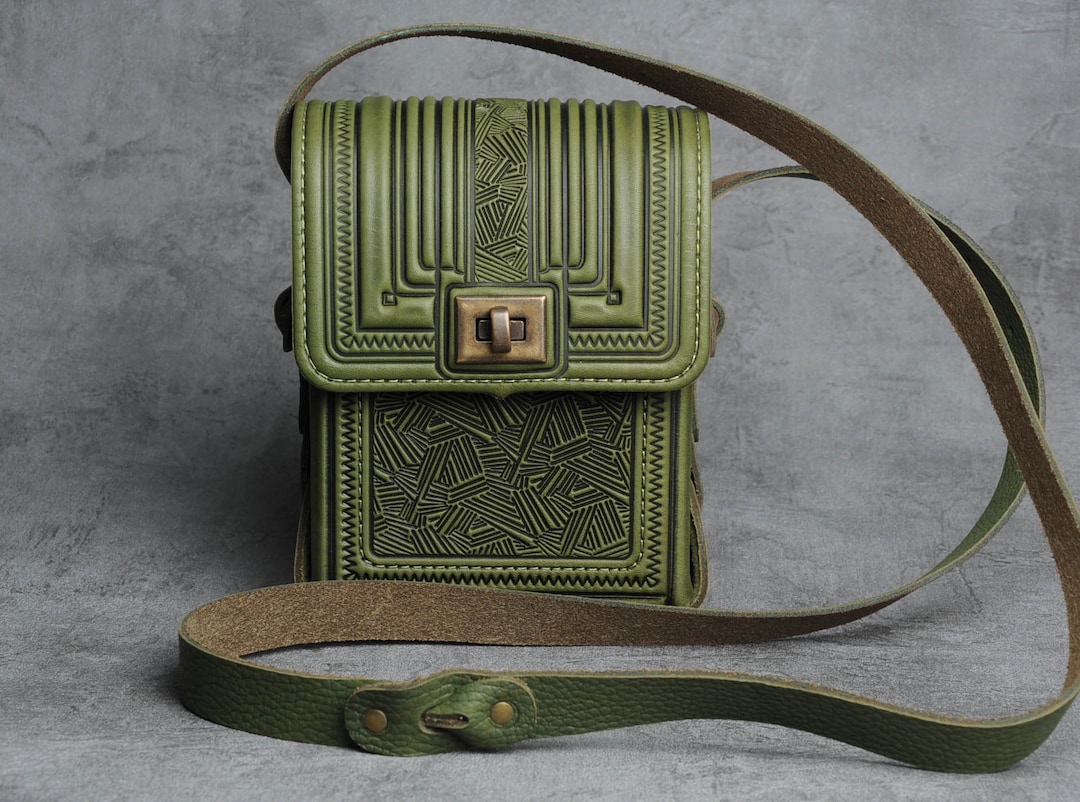 Green Small Bag Mens, Small Satchel Purse, Genuine Leather Shoulder Bag ...