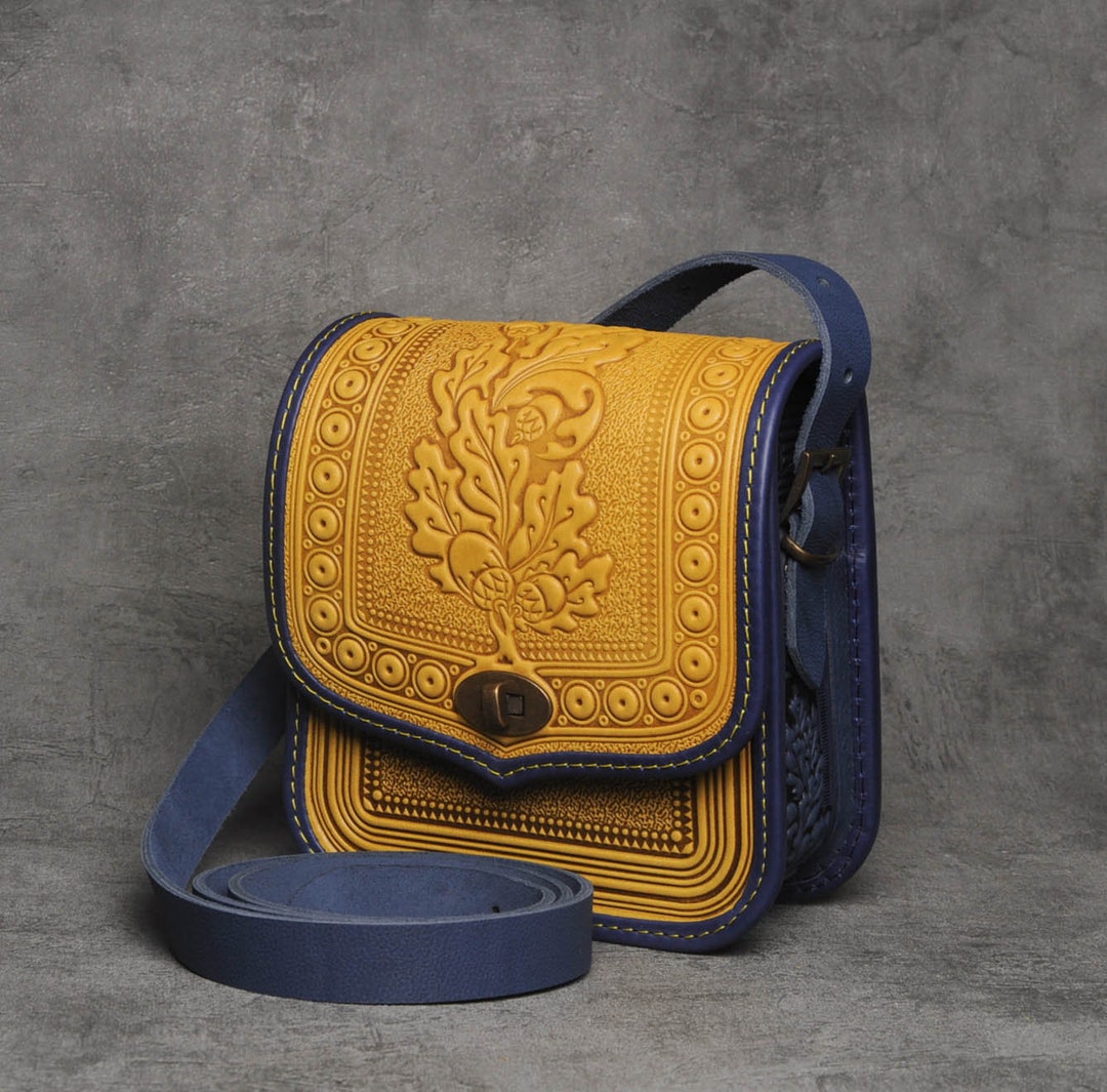 Embossed Leather Crossbody Bag, Ethnic Shoulder Purse, 3rd Anniversary ...
