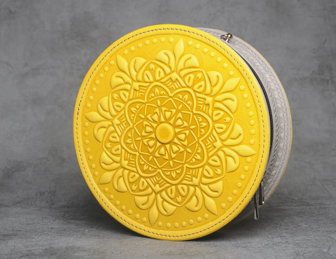 Yellow round bag yellow leather purse women round bags | Etsy