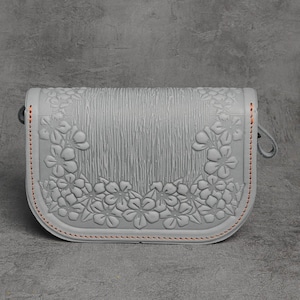 Small Gray Bag, Gray Shoulder Bag, Gray Leather Mini Purse, Embossed ...
