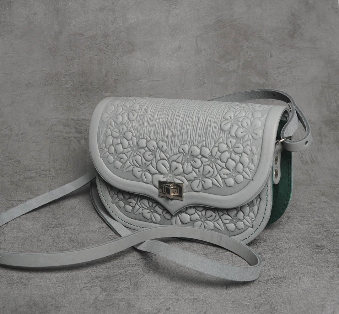 Small Gray Bag, Gray Shoulder Bag, Gray Leather Mini Purse, Embossed ...