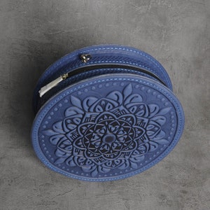 Blue Round Bag, Women Round Bags, Blue Leather Purse, Leather Evening ...