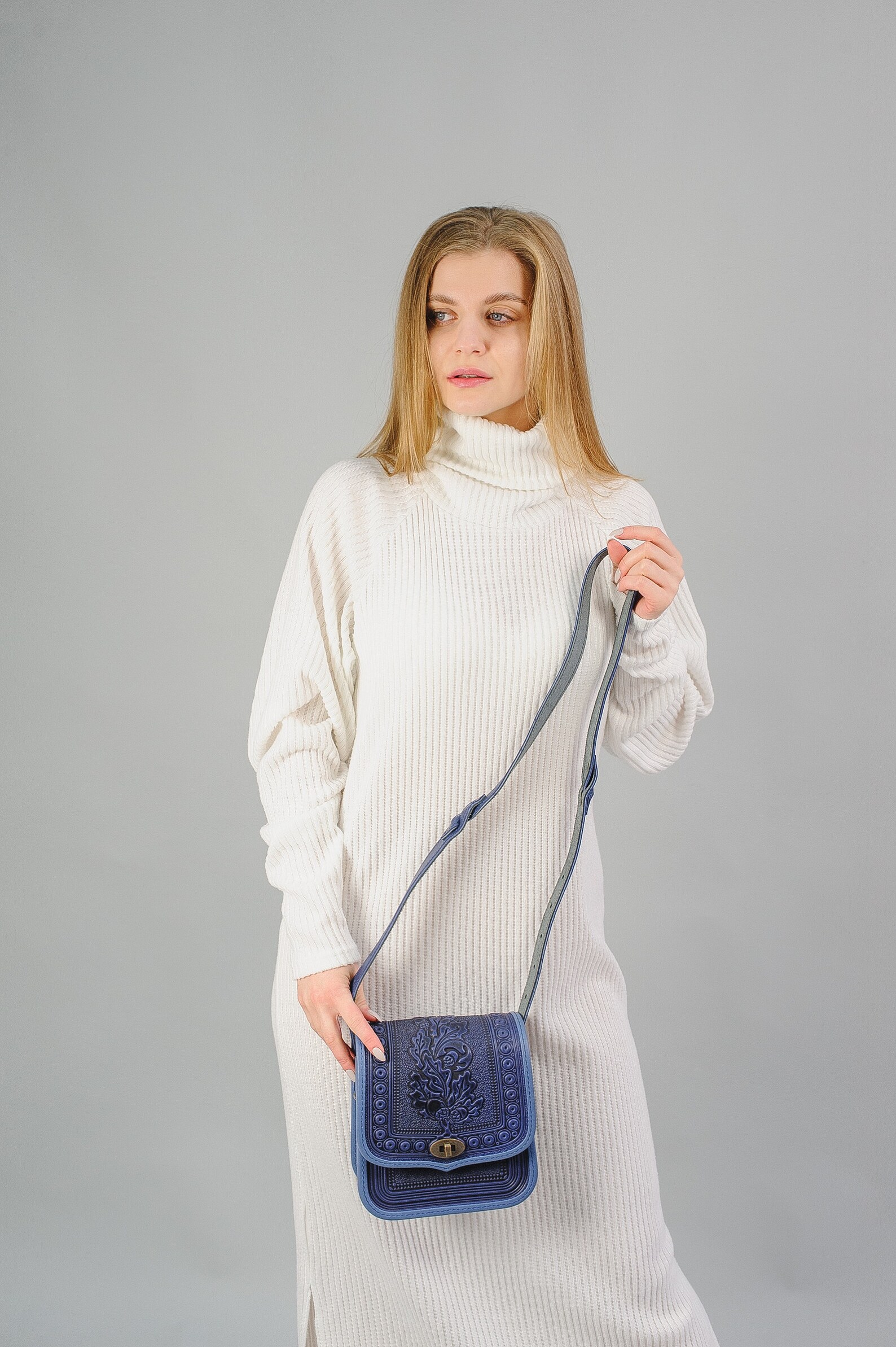 Blue Leather Purse Hot Tooled Leather Embossed Leather Bag | Etsy