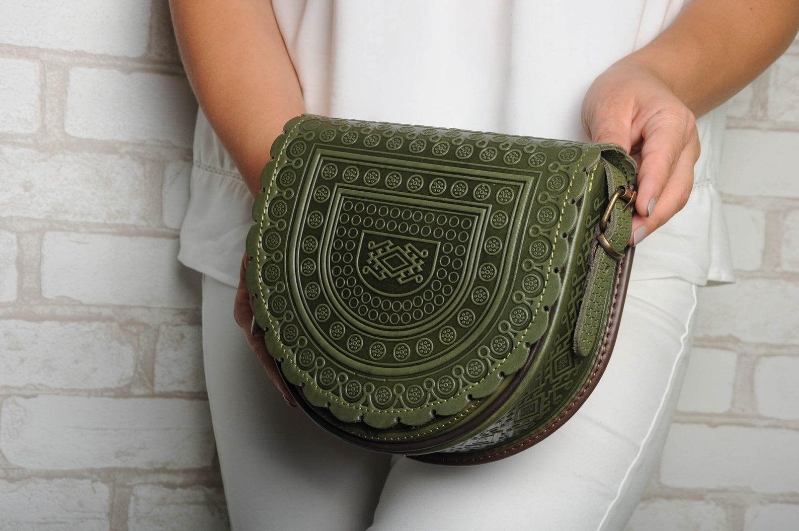 Olive Ethnic Purse, Messenger Bag, Hot Tooled Bag, Genuine Leather Bag ...