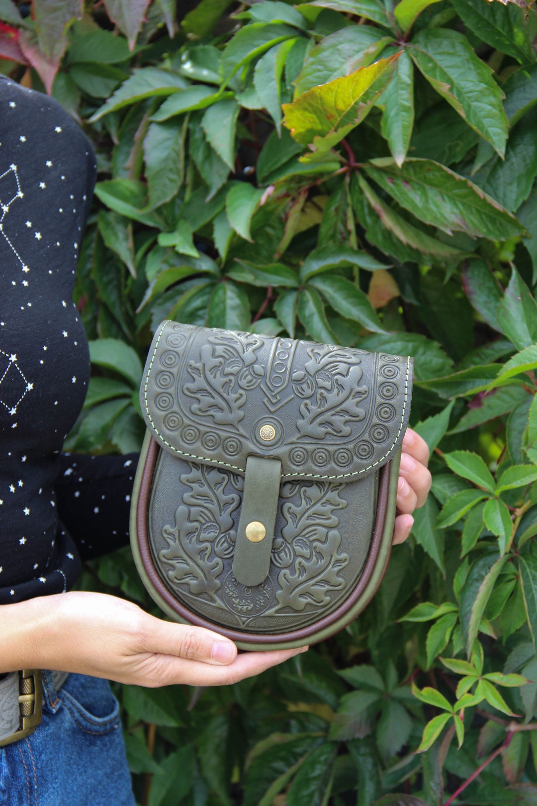 Embossed Leather Mini Purse: Olive Green Shoulder Bag - Etsy