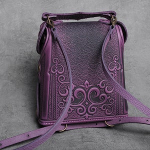 Purple Leather Backpack, Small Boho Packpack, Leather Backpack Women ...