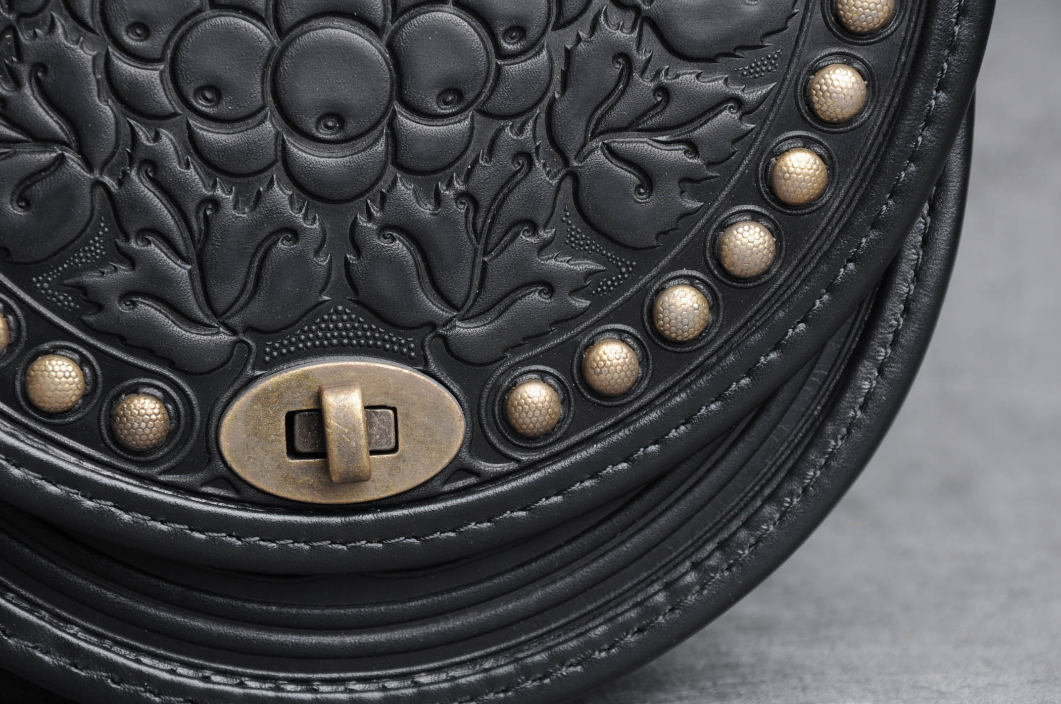 Black Bag With Metal Round Leather Bag Embossed Bag Black - Etsy