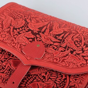 Red Messenger Bag, Big Leather Purse, Hot Tooled Purse, Red Crossbody ...