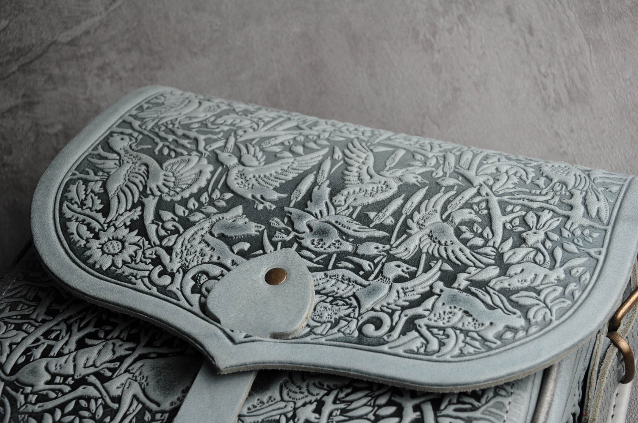 Gray leather bag big leather purse hot tooled purse gray | Etsy