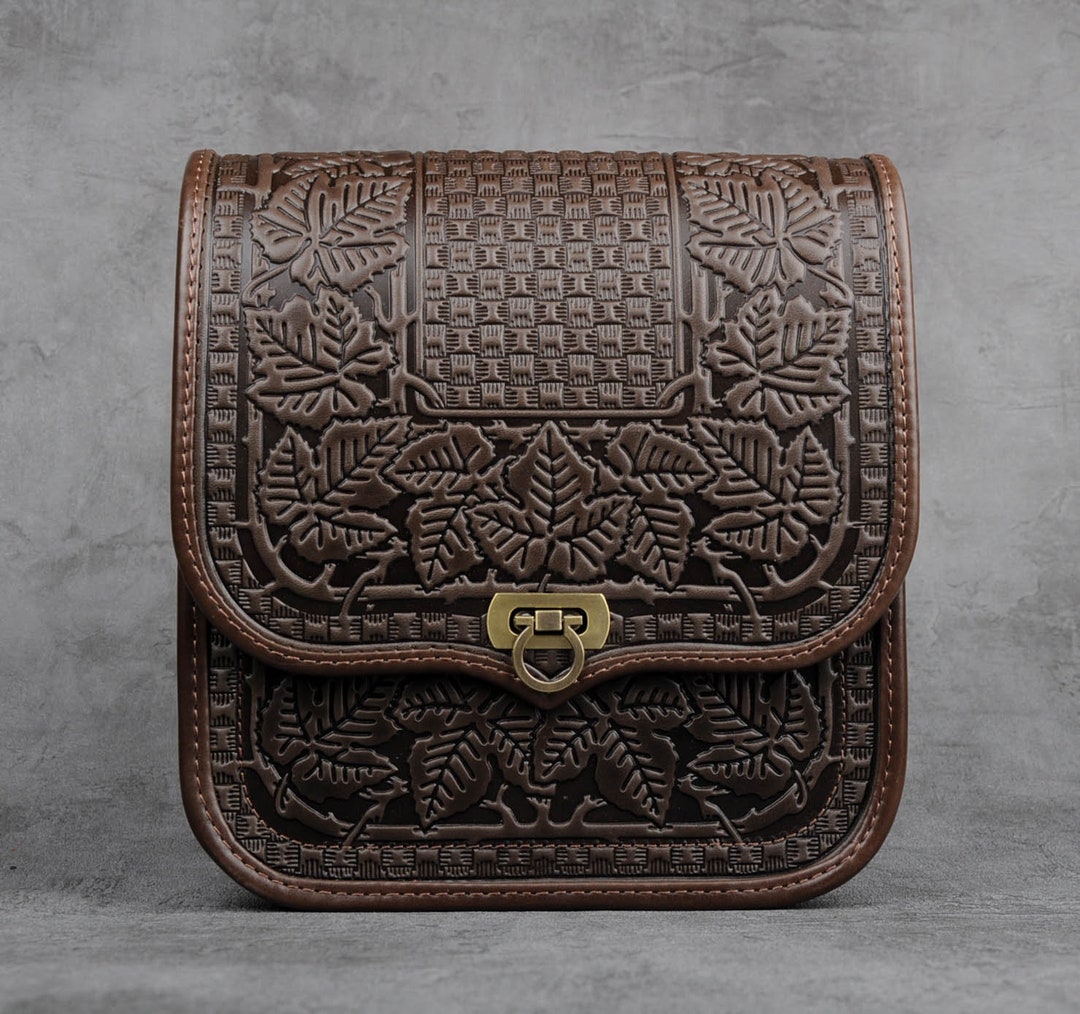 Brown Crossbody Bag, Leather Purse, Brown Leather Bag, Embossed Leather ...