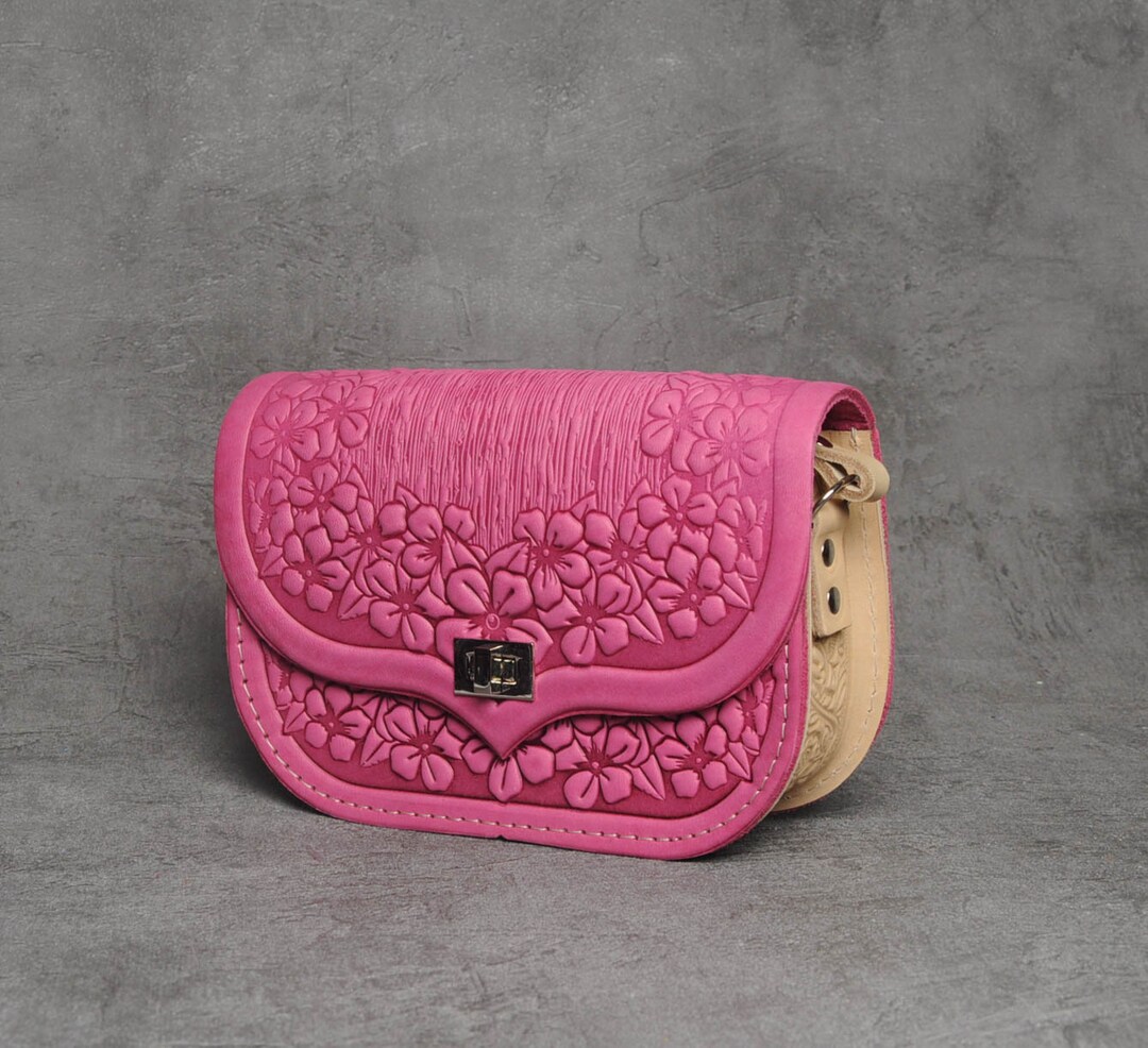 Small Pink Bag, Pink Shoulder Bag, Pink Leather Mini Purse, Embossed ...