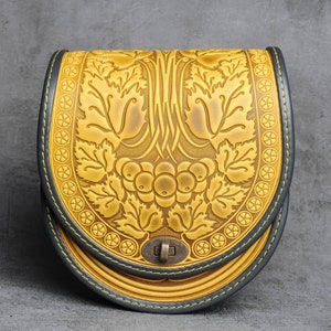 Yellow Bag Ladies, Bright Shoulder Bag, Round Leather Bag, Yellow ...