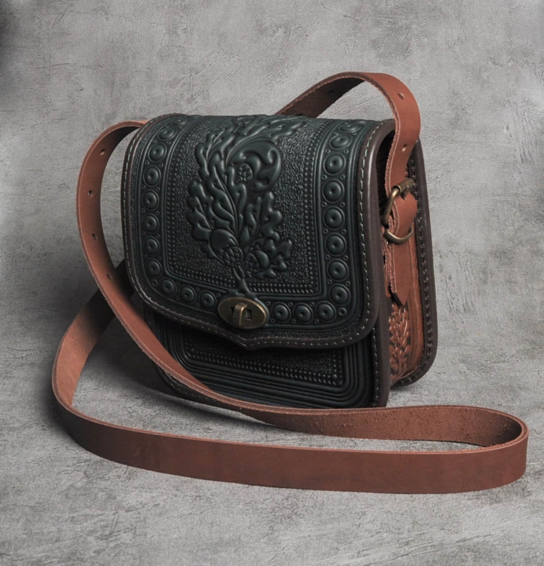 Genuine Leather Bag, Green Leather Purse, Embossed Leather Bag ...