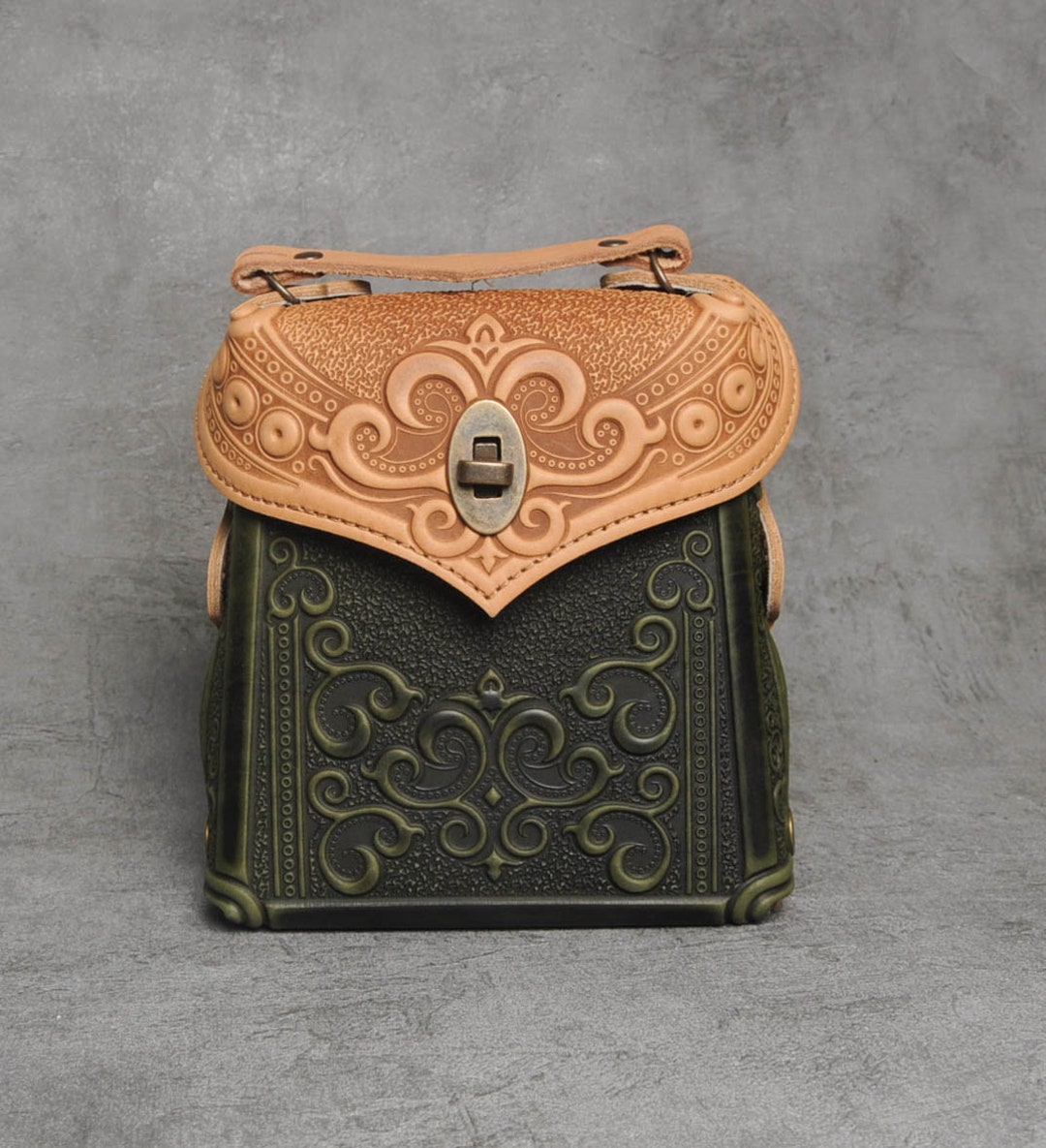 Leather Boho Rucksack, Leather Backpack Women, Beigeolive Leather ...