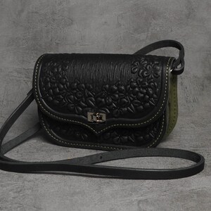 Black Leather Mini Purse, Black Shoulder Bag, Embossed Leather ...