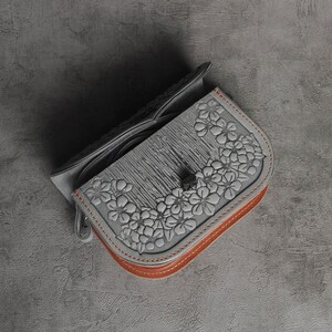 Small Gray Bag, Gray Shoulder Bag, Gray Leather Mini Purse, Embossed ...