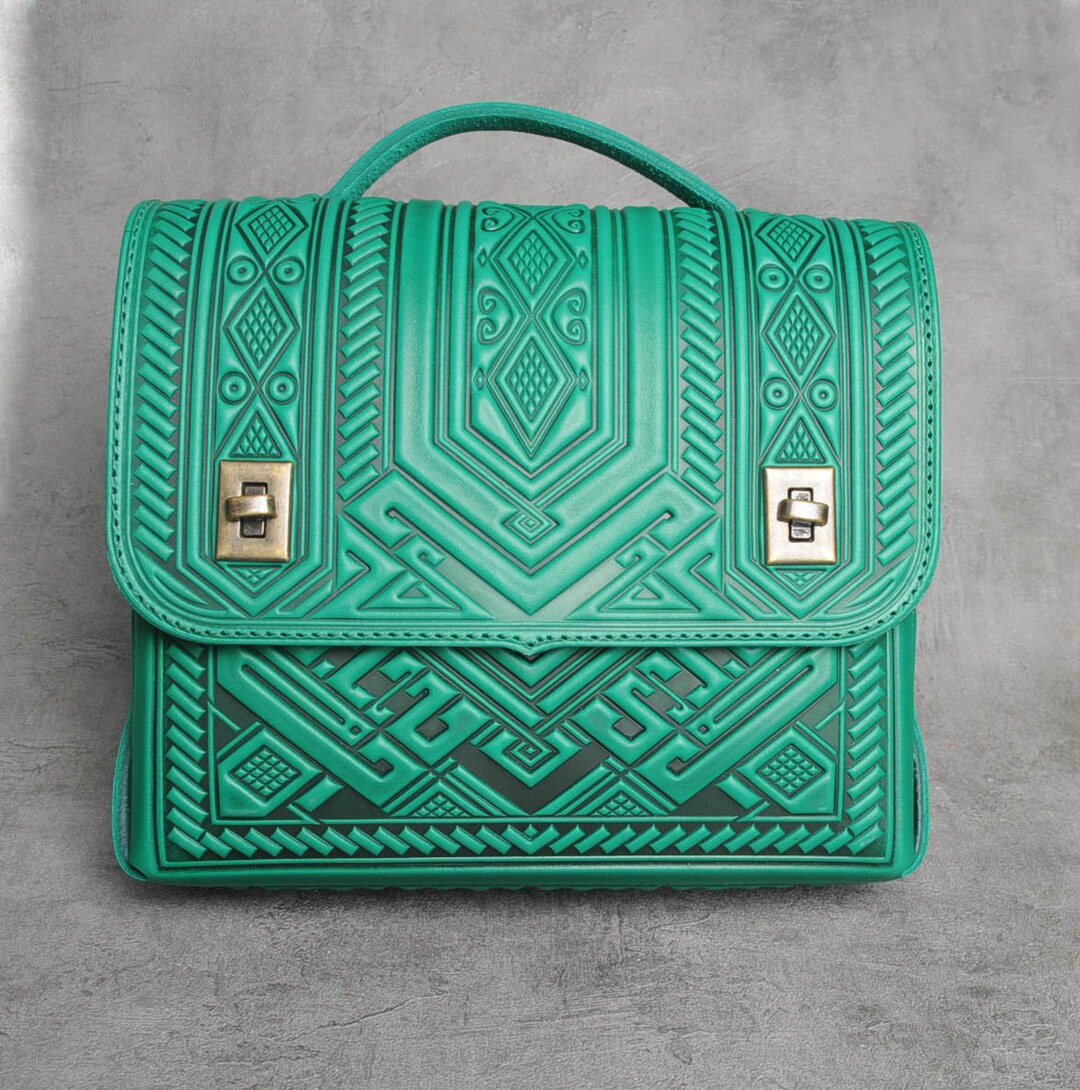 Mint Leather Satchel Bag, Green Brief Case, Genuine Leather Bag ...