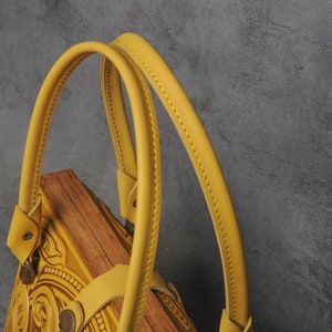 Yellow Leather Evening Purse, Leather Purse With Wooden Frame ...