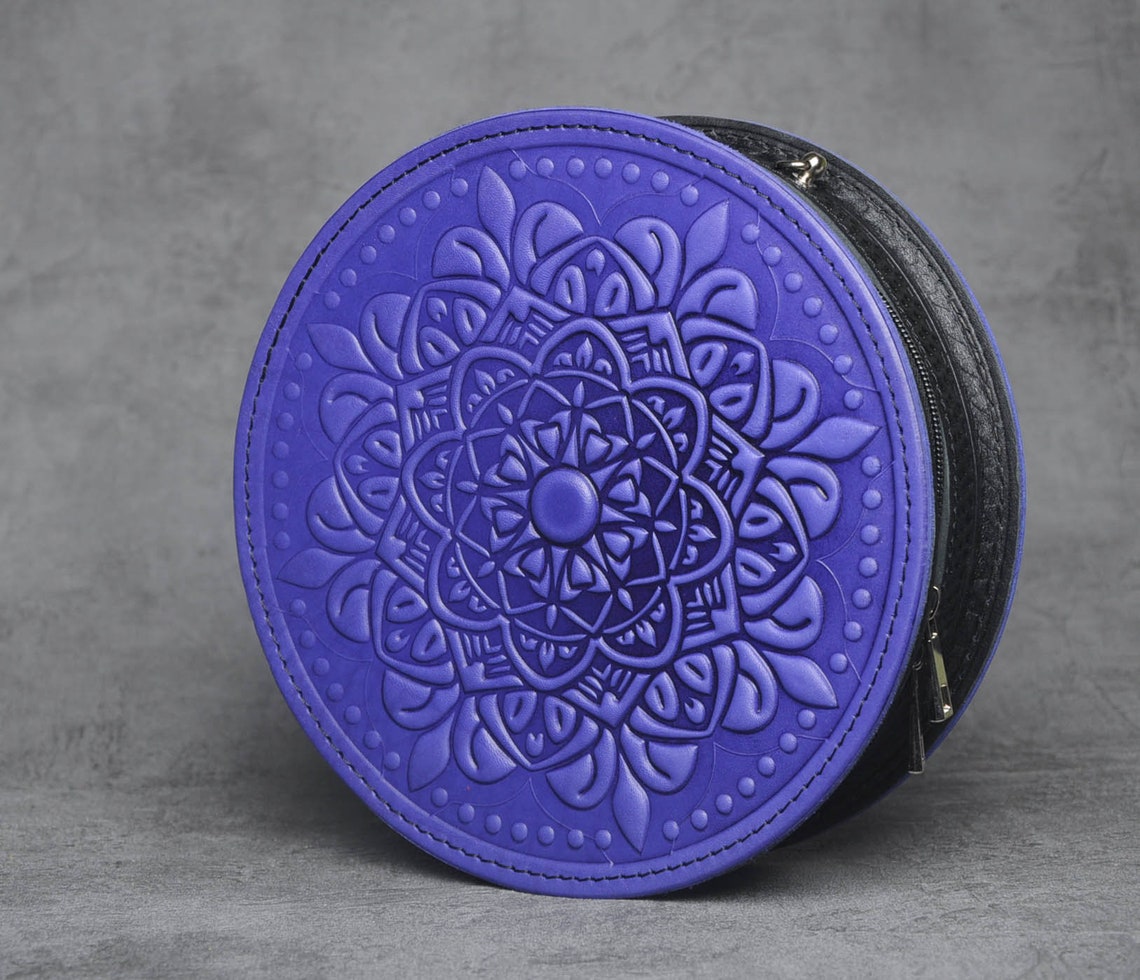 Purple round bag brown leather purse women round bags | Etsy