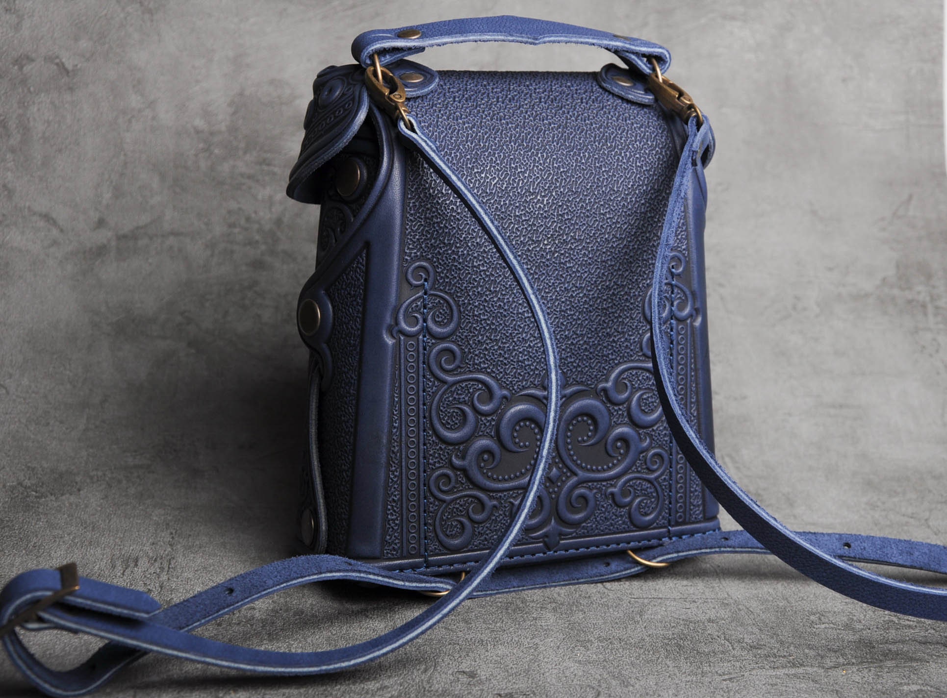 Blue Leather Backpack Small Boho Packpack Leather Backpack | Etsy