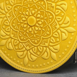 Yellow Round Bag, Yellow Leather Purse, Women Round Bags, Leather ...