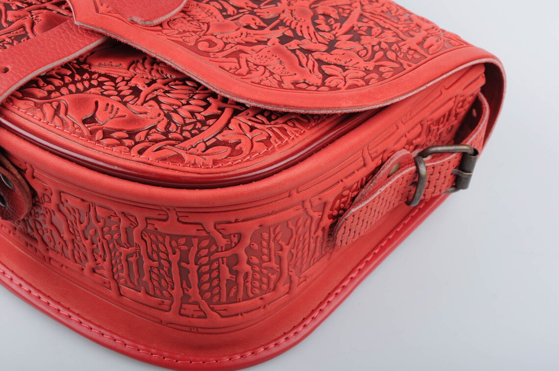 Red Messenger Bag Big Leather Purse Hot Tooled Purse Red | Etsy