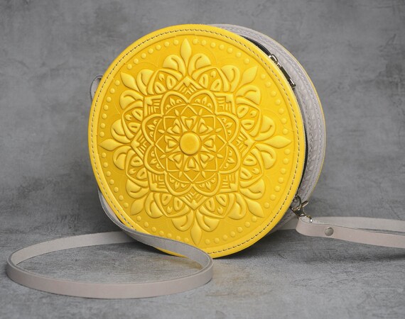 Yellow round bag yellow leather purse women round bags | Etsy