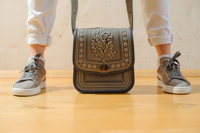 Gray Crossbody Bag Embossed Leather Bag Shoulder Leather - Etsy