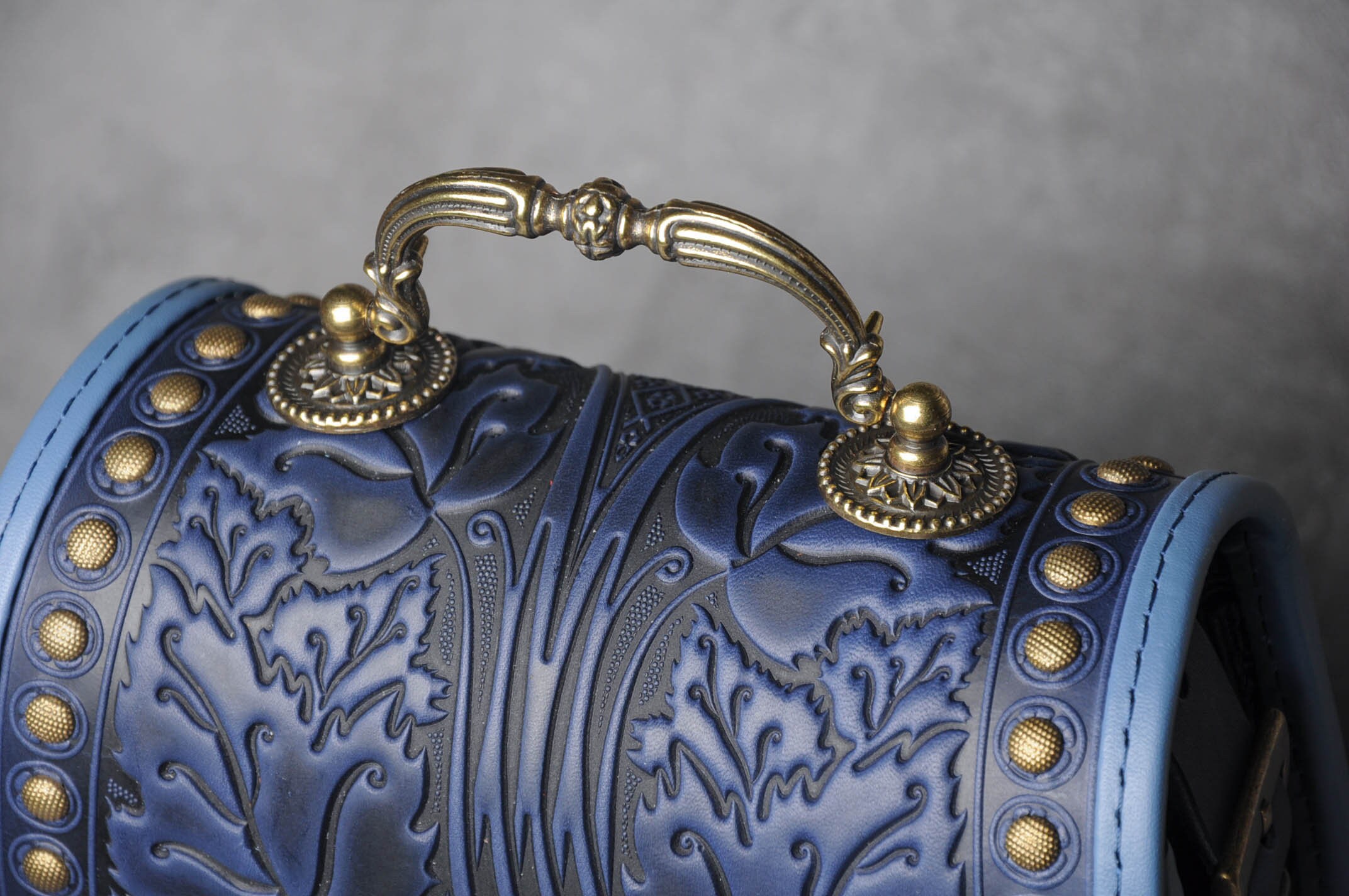 Unique leather bag with metal handle blue shoulder bag | Etsy