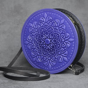 Purple Round Bag, Brown Leather Purse, Women Round Bags, Leather ...