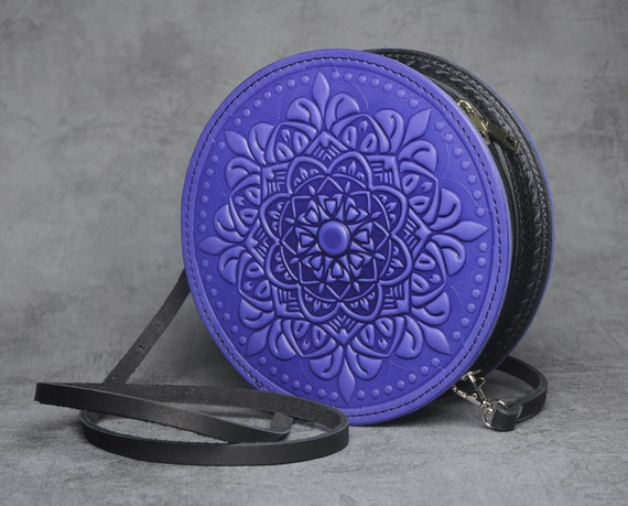 Purple round bag brown leather purse women round bags | Etsy
