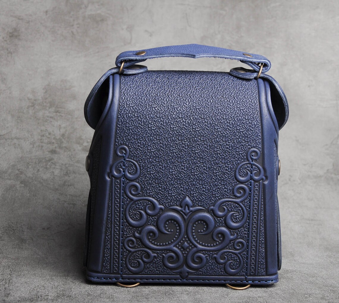 Blue Leather Backpack Small Boho Packpack Leather Backpack | Etsy