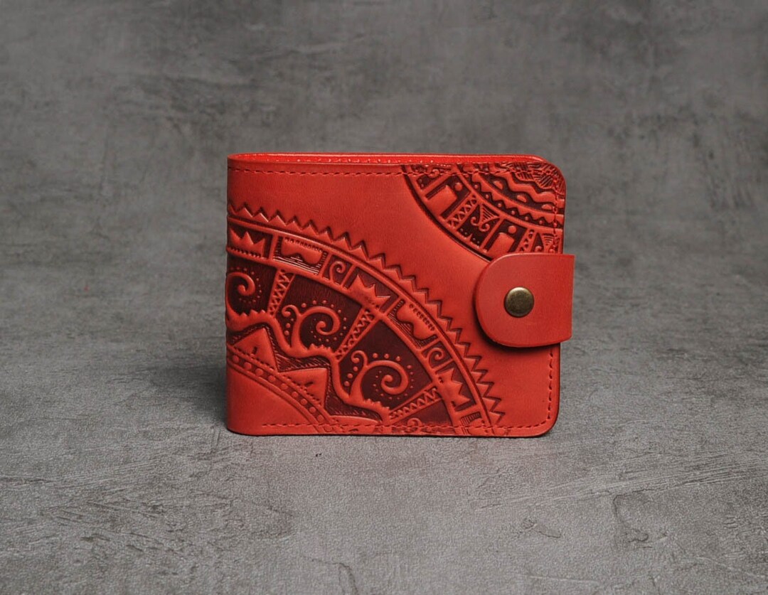 Embossed Red Leather Men's Billfold Wallet, Calf Leather - Etsy