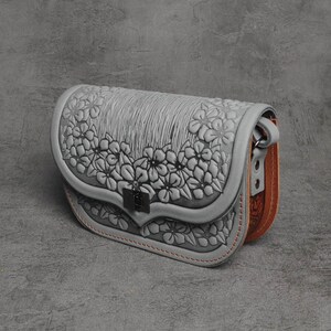 Small Gray Bag, Gray Shoulder Bag, Gray Leather Mini Purse, Embossed ...