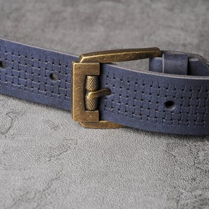 Blue Leather Belt, Genuine Leather Belt, Embossed Leather Belt, Mens ...