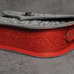 Small Gray Bag, Gray Shoulder Bag, Gray Leather Mini Purse, Embossed ...