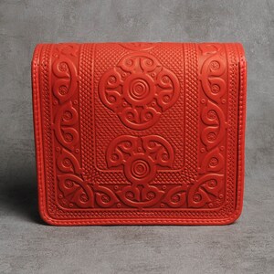 Big Leather Purse, Red Messenger Bag, Hot Tooled Purse, Red Crossbody ...