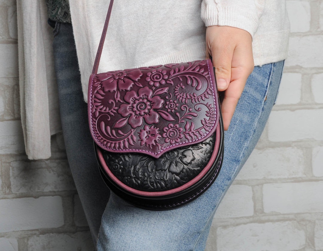 Leather Mini Purse, Small Feminine Bag, Purple/black Small Bag, Hot ...
