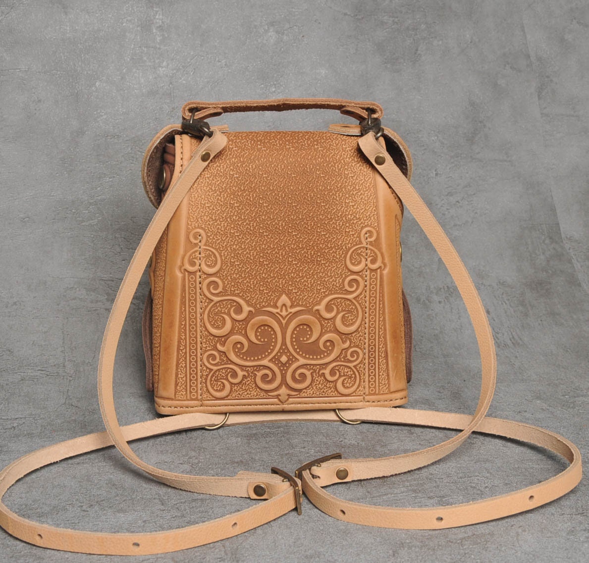 Leather Boho Rucksack Leather Backpack Women Beigebrown - Etsy