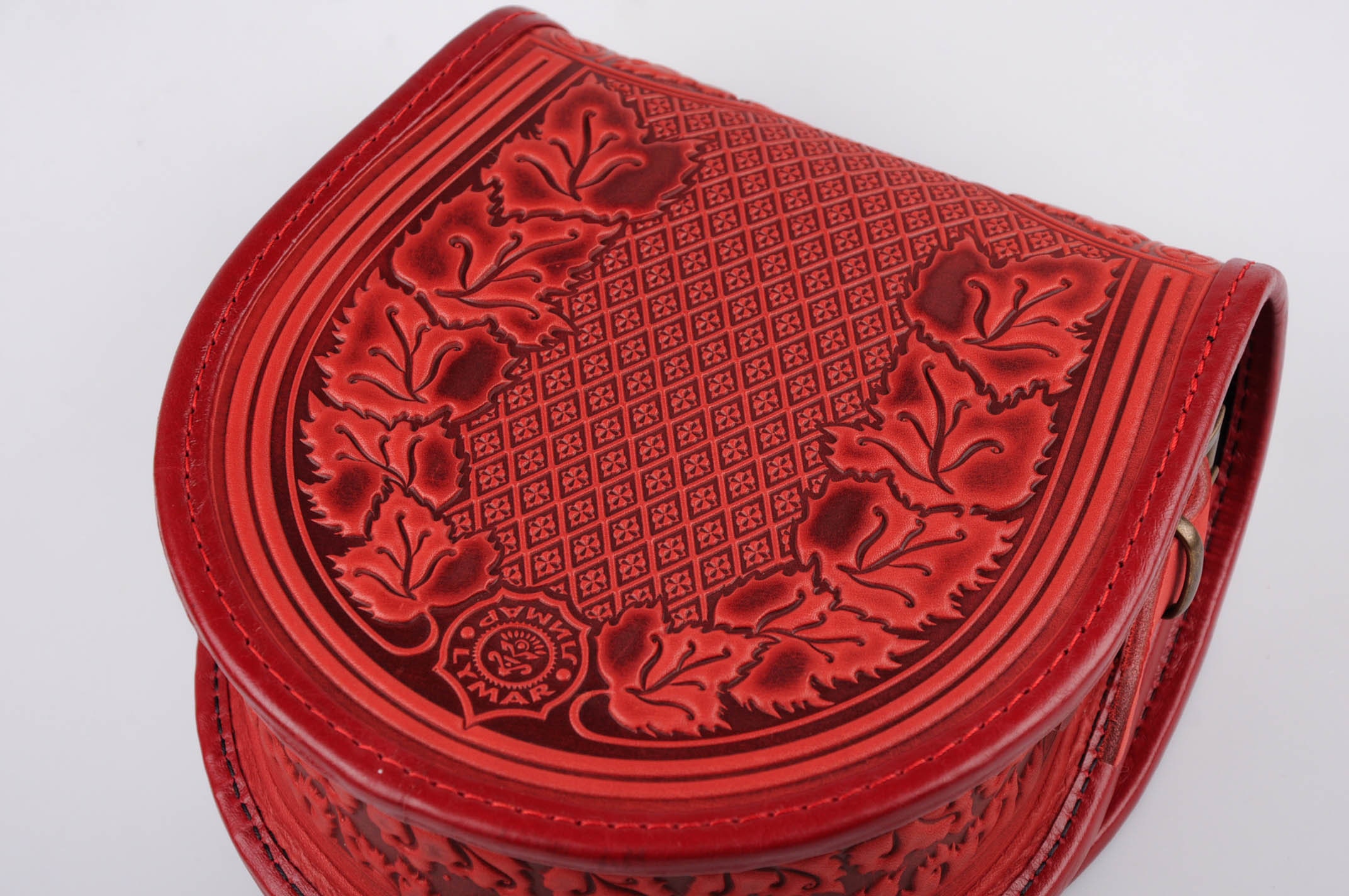 Embossed Red Leather Crossbody Bag: Tooled Round Shoulder Purse - Etsy